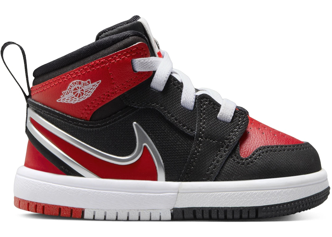 Jordan 1 Mid RM EasyOn Black White University Red (TD) – Side Kicks
