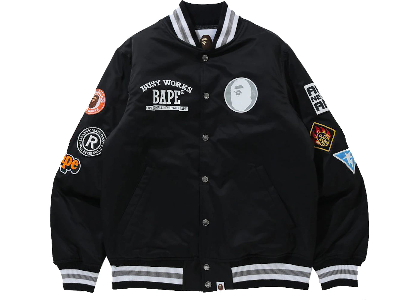 BAPE Archive Patch Puffer Nylon Varsity Jacket Black – Side Kicks