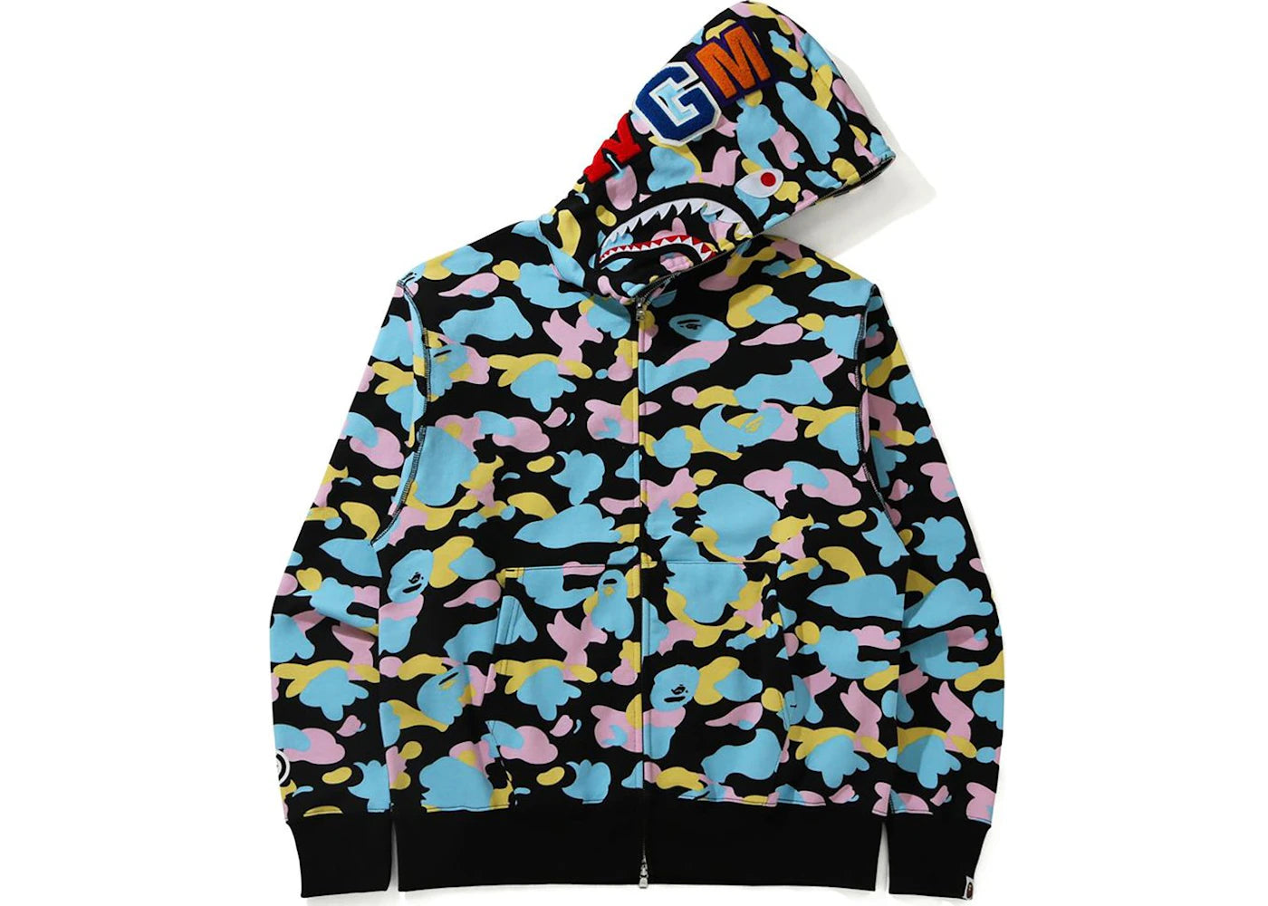 BAPE New Multi Camo Shark Relaxed Full Zip Hoodie Black – Side Kicks