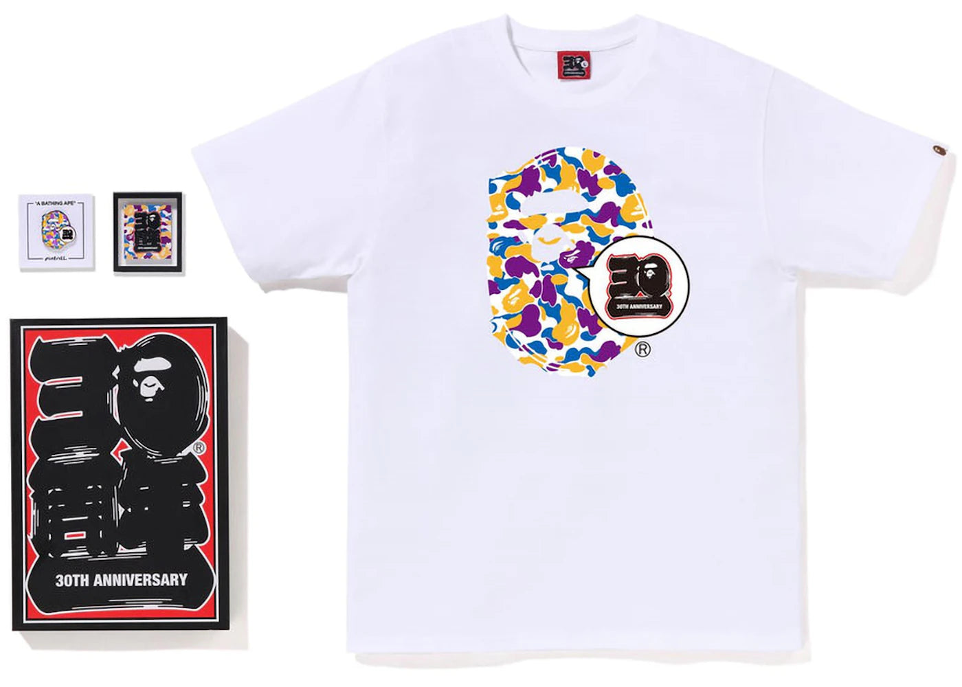 BAPE Store Los Angeles Bape 30th Anniversary Ape Head Tee Set White ...