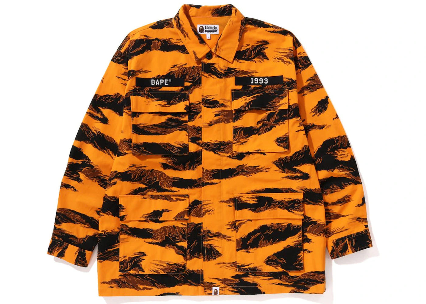 BAPE Tiger Camo Relaxed Fit Military Shirt Orange – Side Kicks