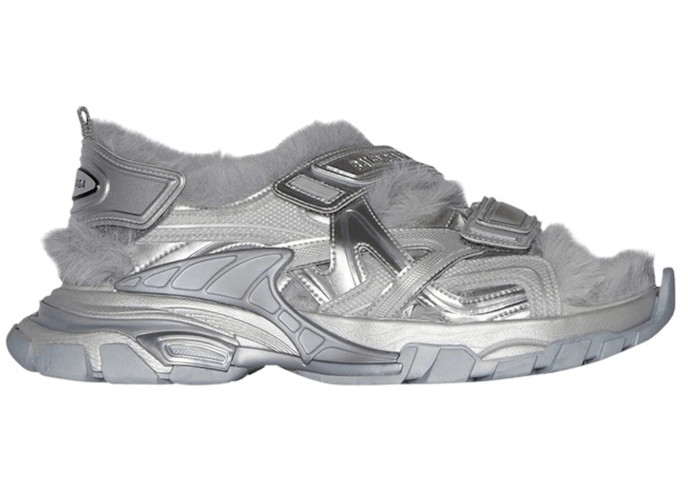 Balenciaga Track Sandals Faux Fur Grey Metallic – Side Kicks