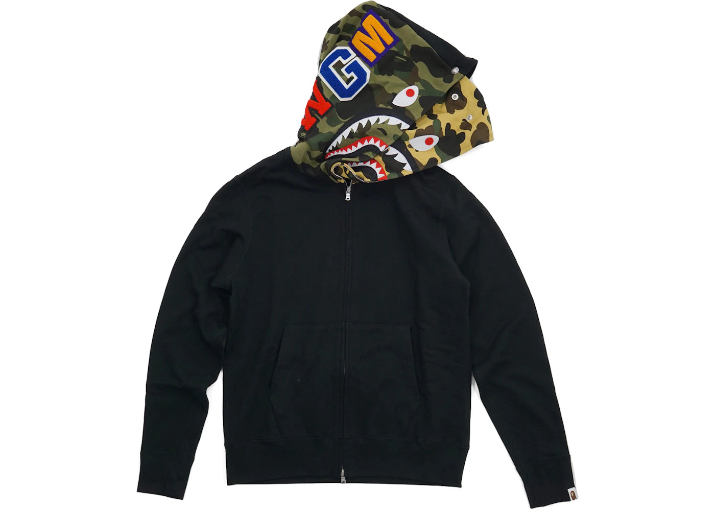 BAPE Half 1st Camo Hood Double Shark Full Zip Hoodie Black – Side Kicks