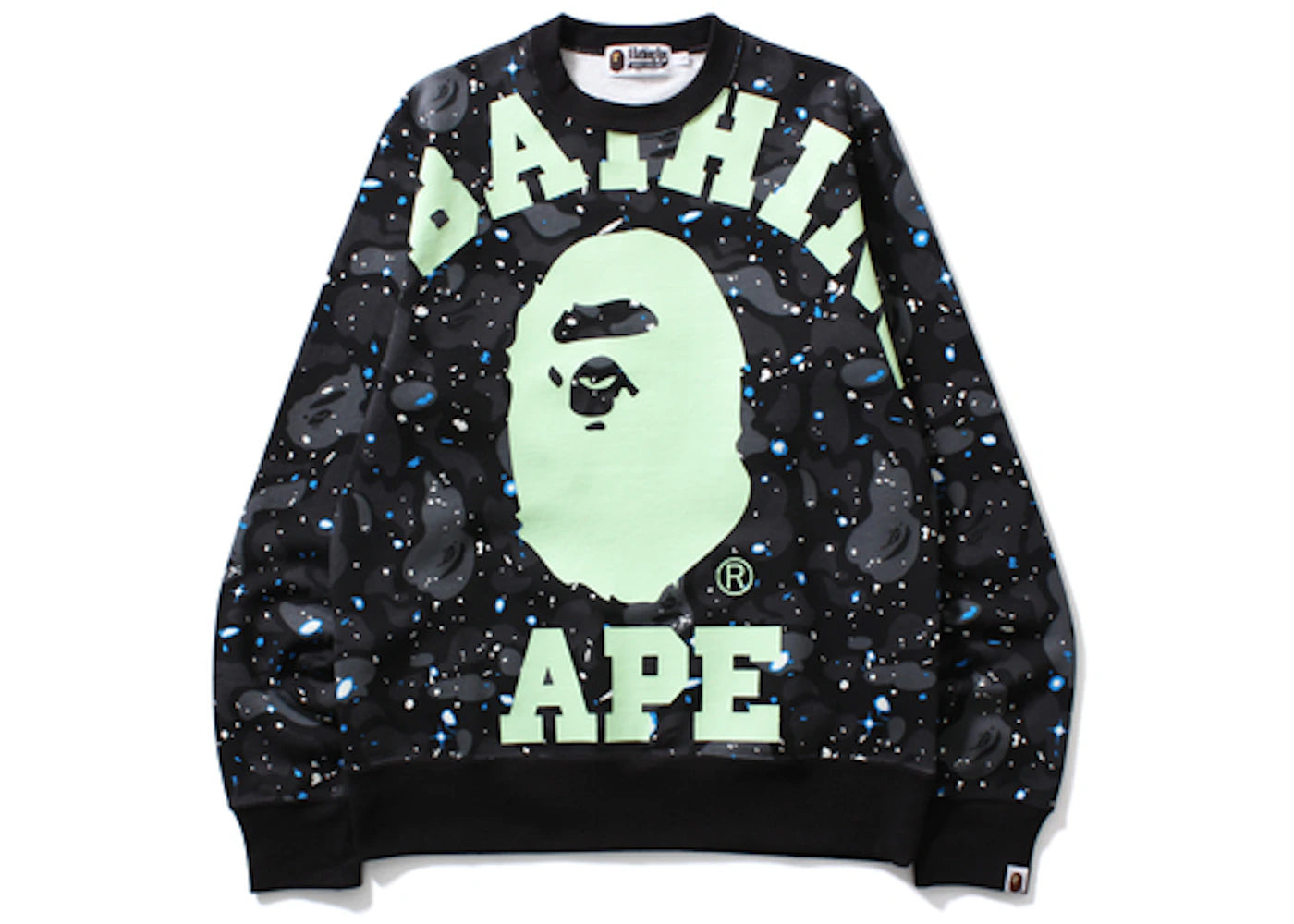 BAPE Space Camo Big College Crewneck Black – Side Kicks