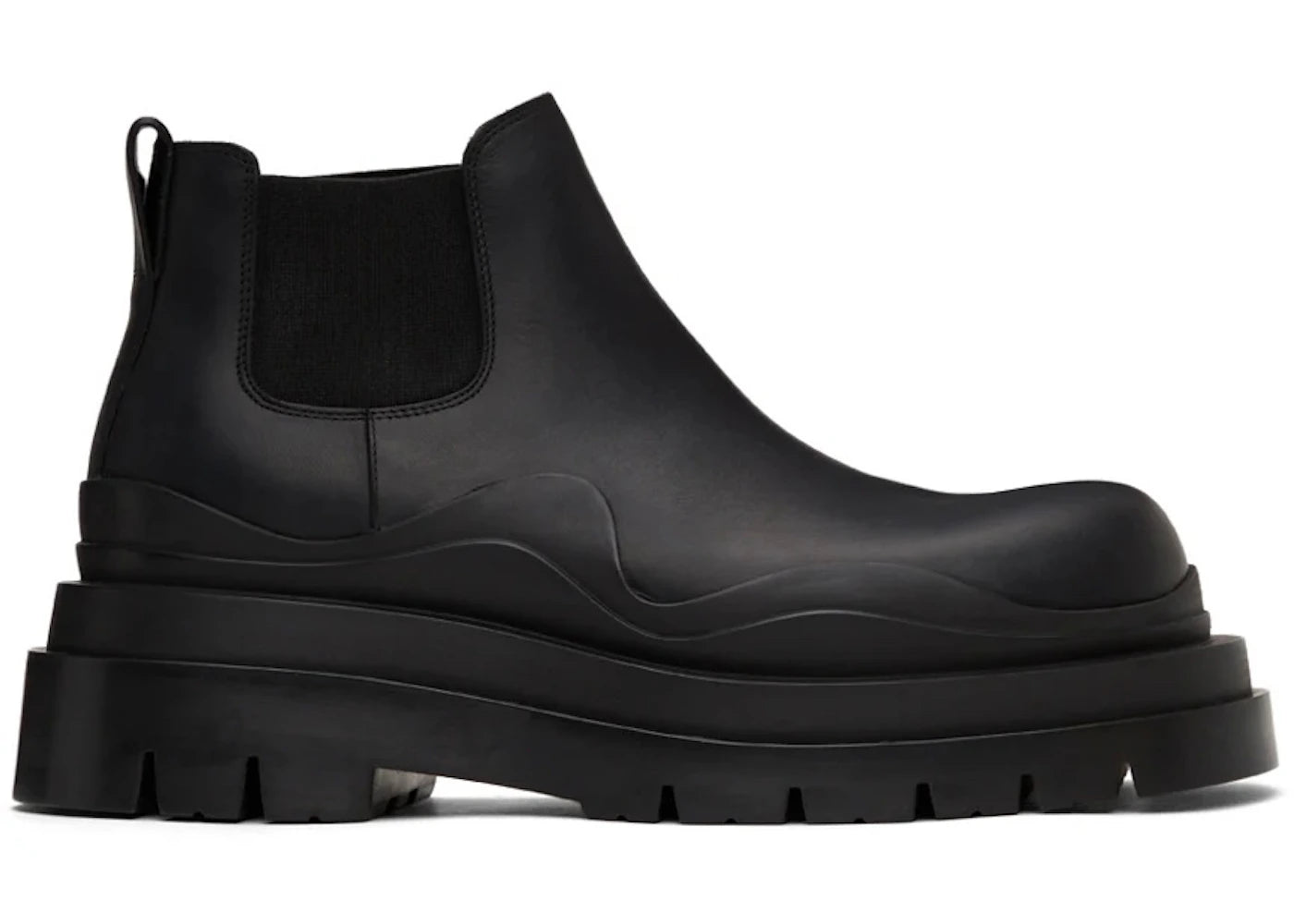 Bottega Veneta Leather Tire Chunky Sole Ankle Chelsea Boot Black – Side ...