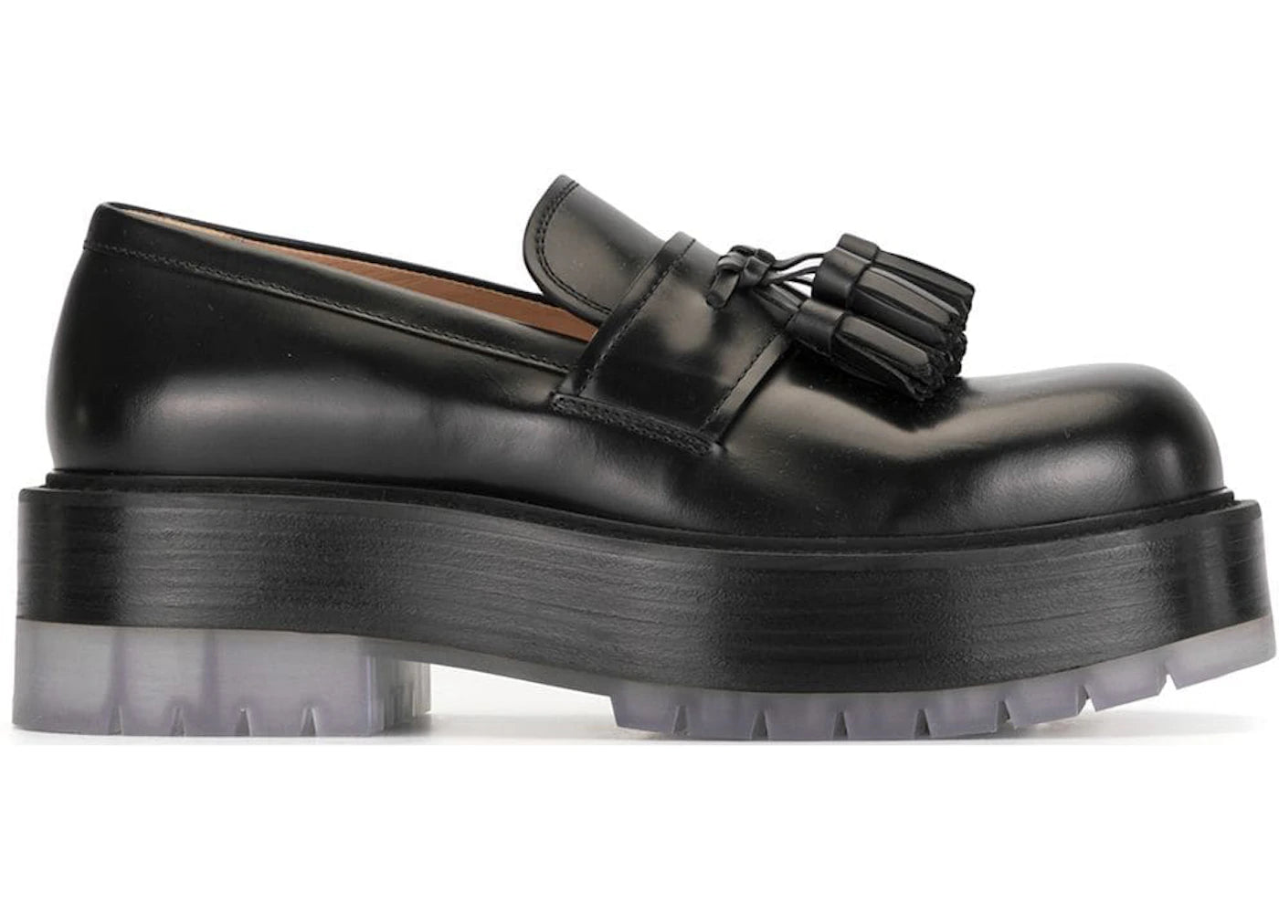 Bottega Veneta The Stilt Tasselled Platform Leather Loafer Black – Side ...