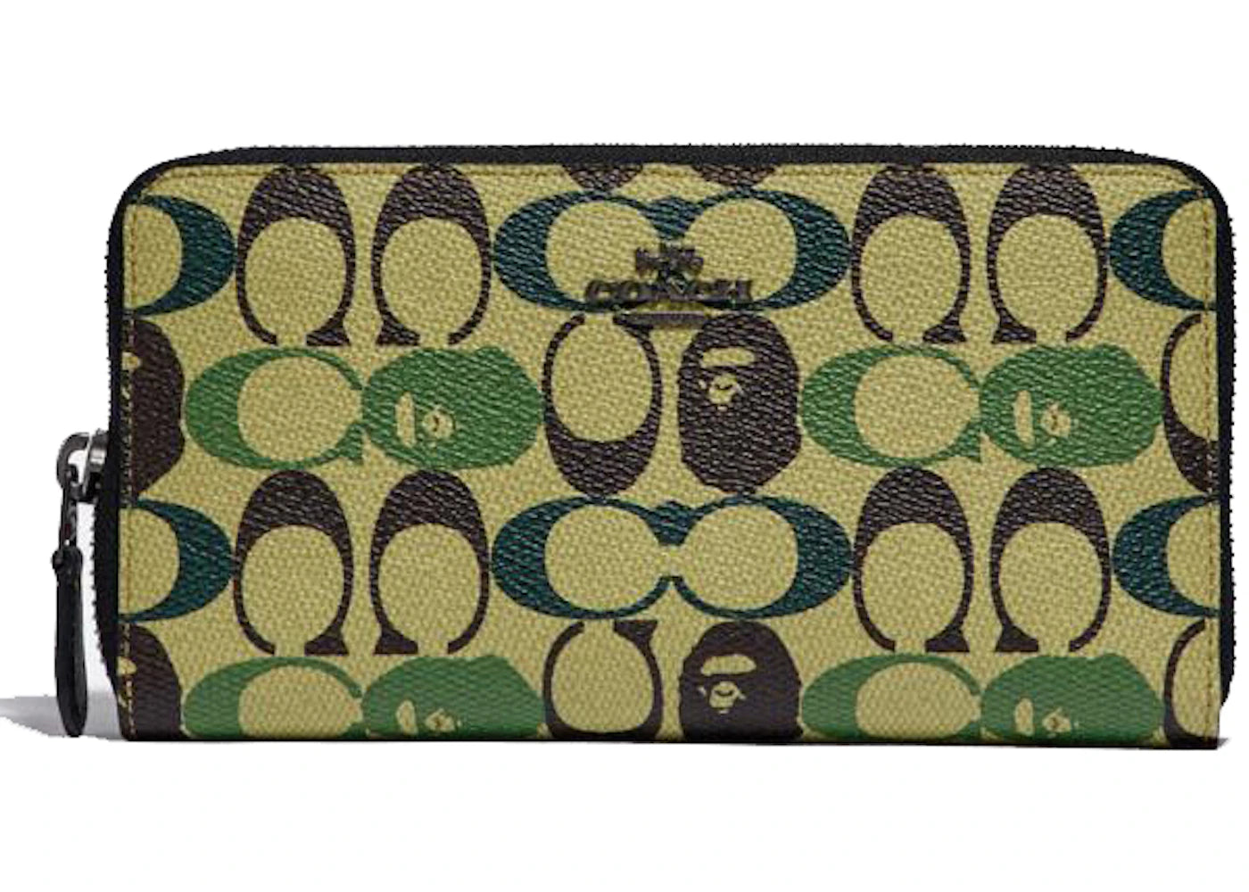 Coach x Bape Accordion Zip Wallet Signature Canvas With Ape Head Black ...