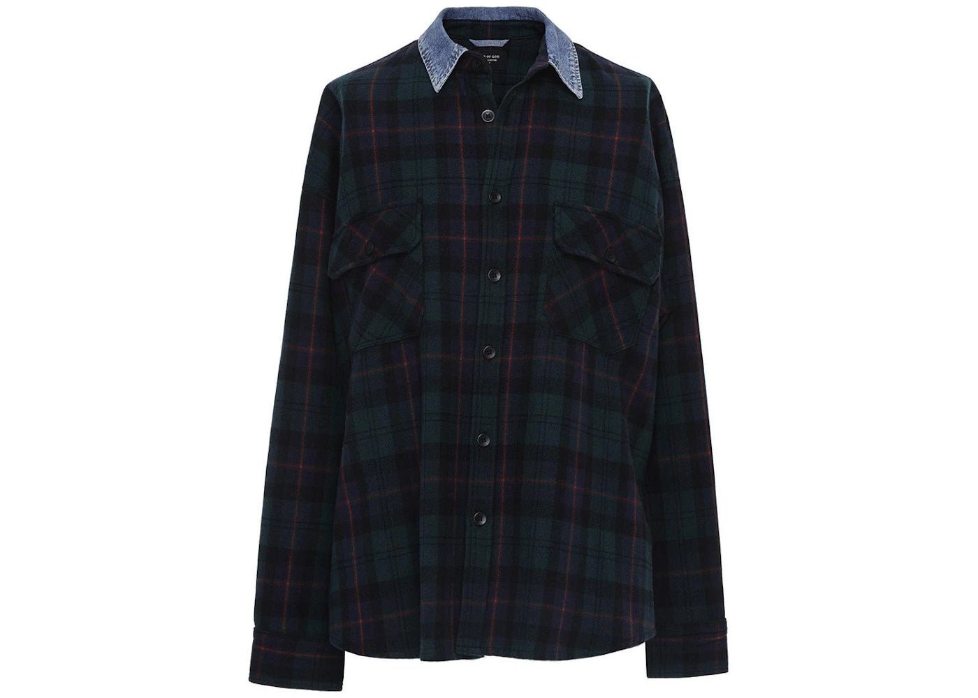 Fear of God Denim Collared Flannel Shirt Green Plaid – Side Kicks