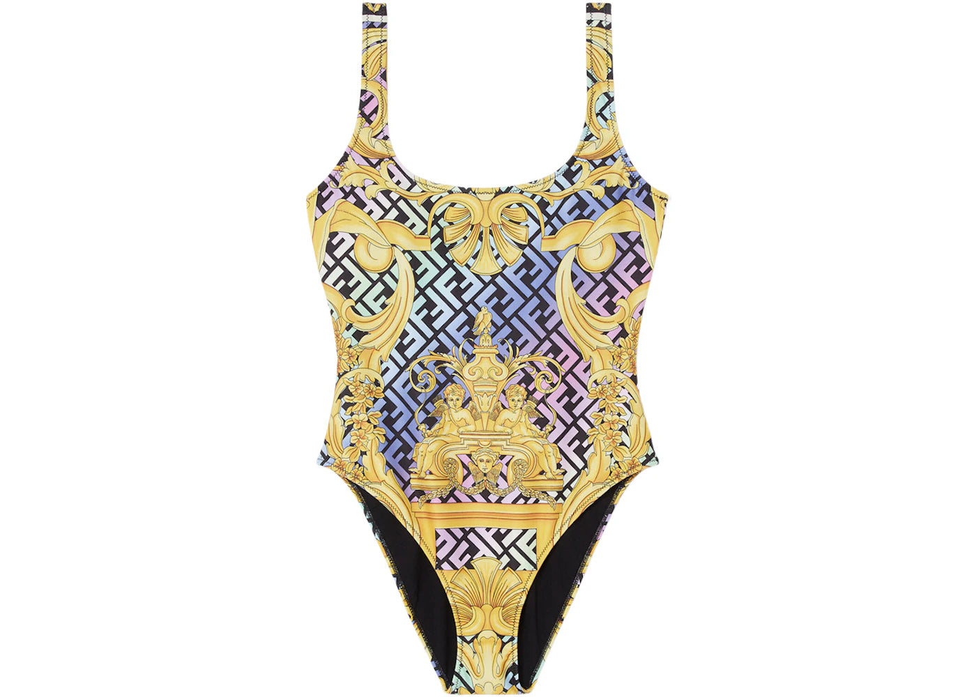 Fendi Fendace Baroque One-Piece Swimsuit Gold/Multi – Side Kicks