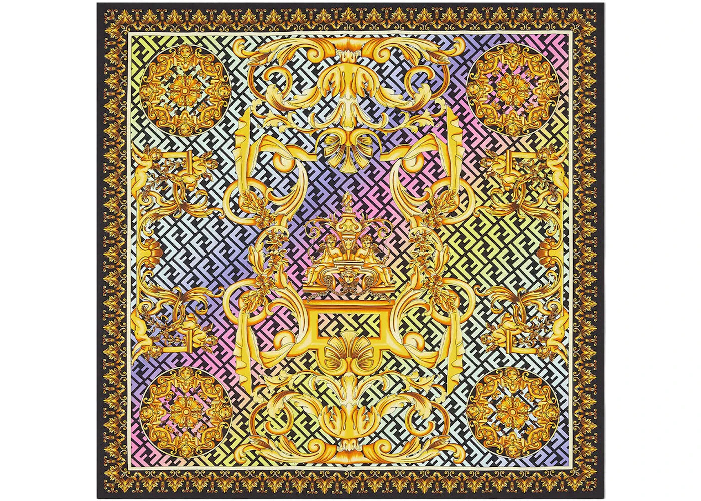 Fendi Fendace Gold Baroque Silk Foulard Multicolor/Gold Baroque Print ...