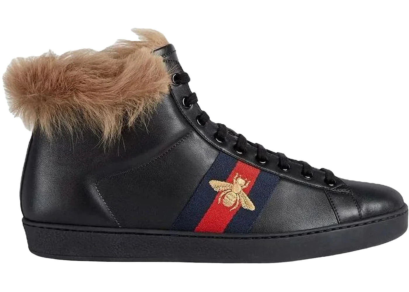 Gucci Ace Stripe High-Top Black Fur – Side Kicks