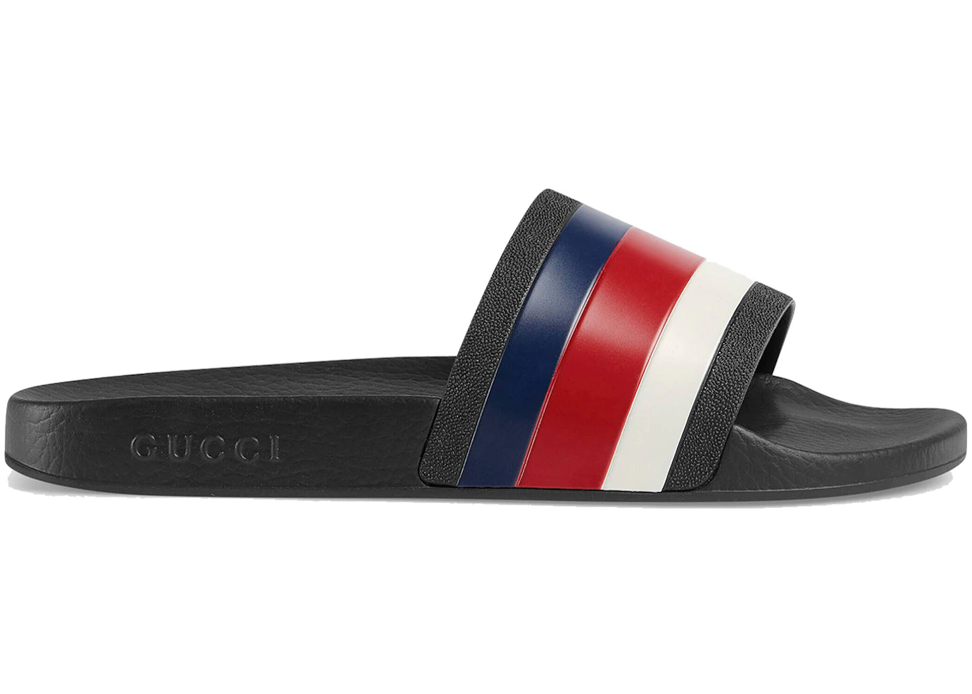 Gucci Pursuit Pool Slides Blue White Stripe – Side Kicks