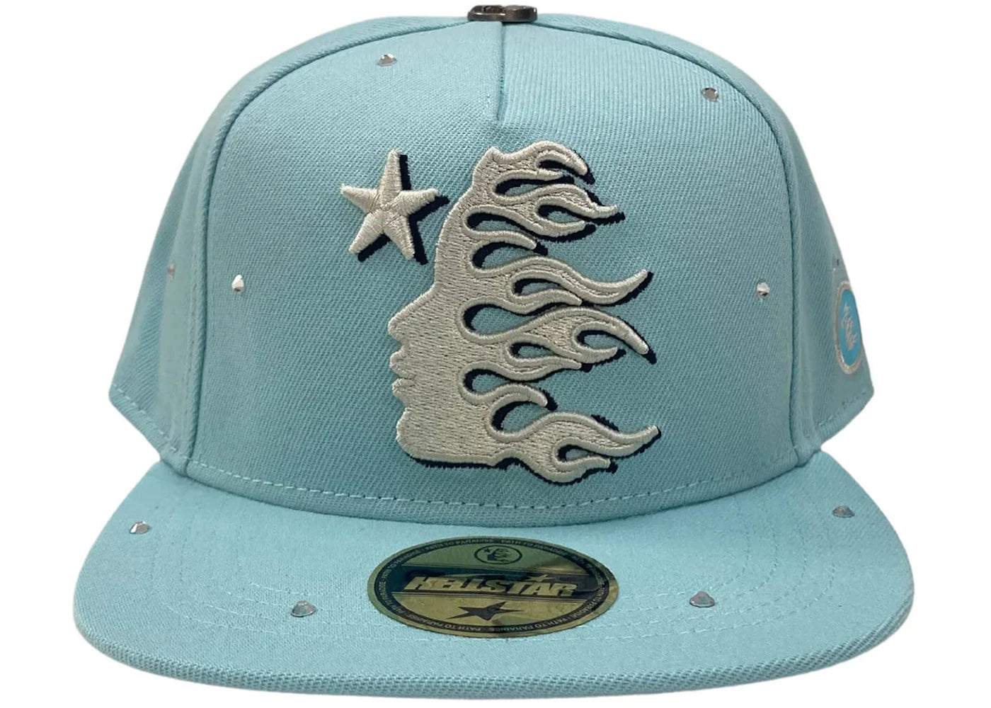 Hellstar OG Logo Rhinestones 59Fifty Fitted Hat Baby Blue – Side Kicks