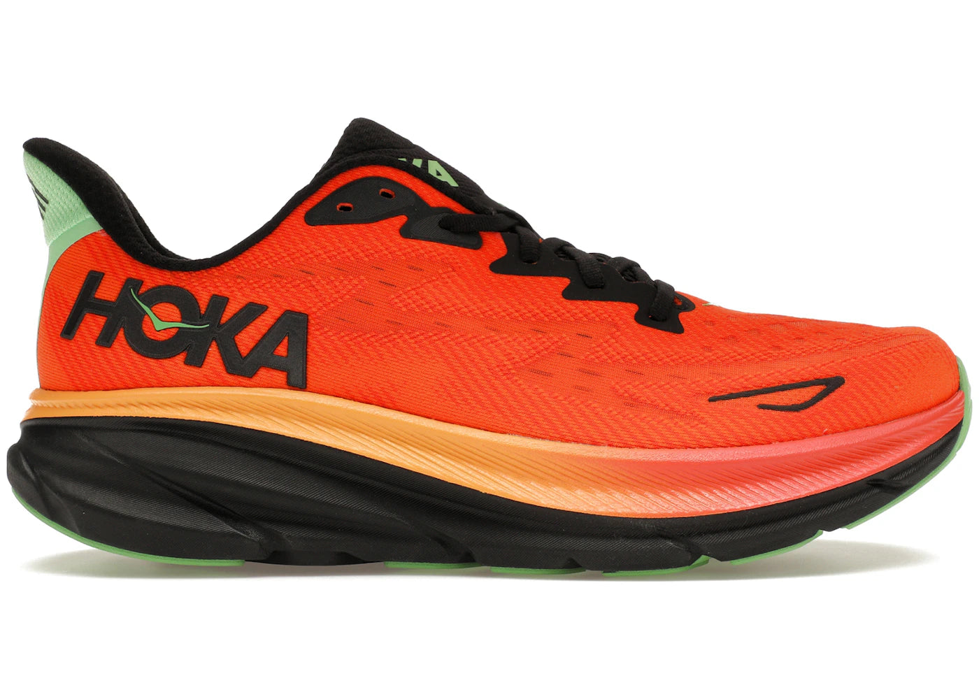 Hoka One One Clifton 9 Flame Vibrant Orange – Side Kicks