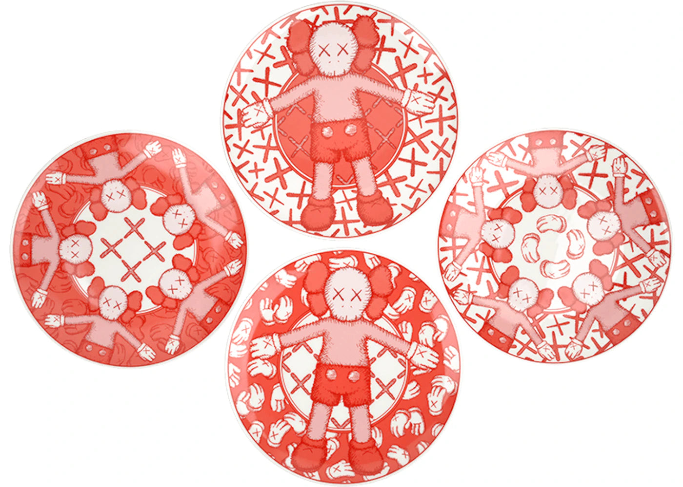 KAWS x Doha Fire Station Ceramic Plates (Set of 4) Red/White – Side Kicks