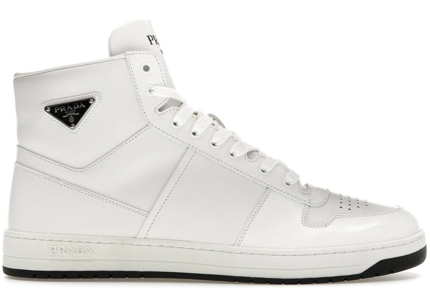 Prada Downtown High Top Sneakers Leather White White Black – Side Kicks