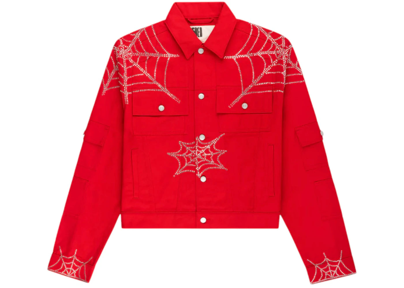 Sp5der Web Denim Cropped Trucker Jacket Red – Side Kicks