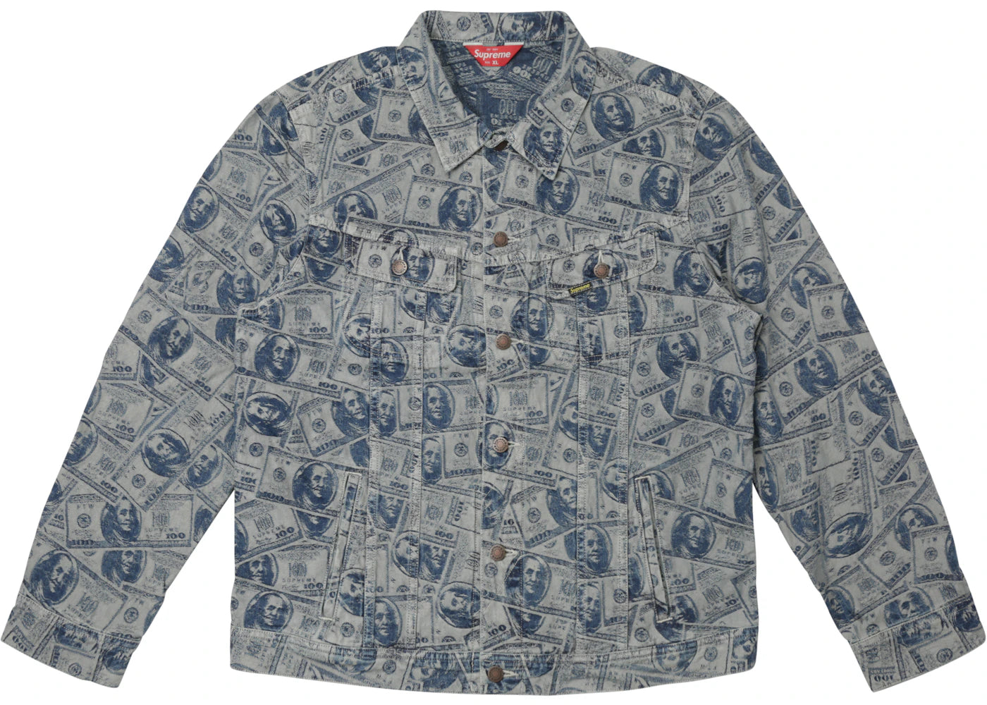 Supreme 100 Dollar Bill Trucker Jacket Blue – Side Kicks