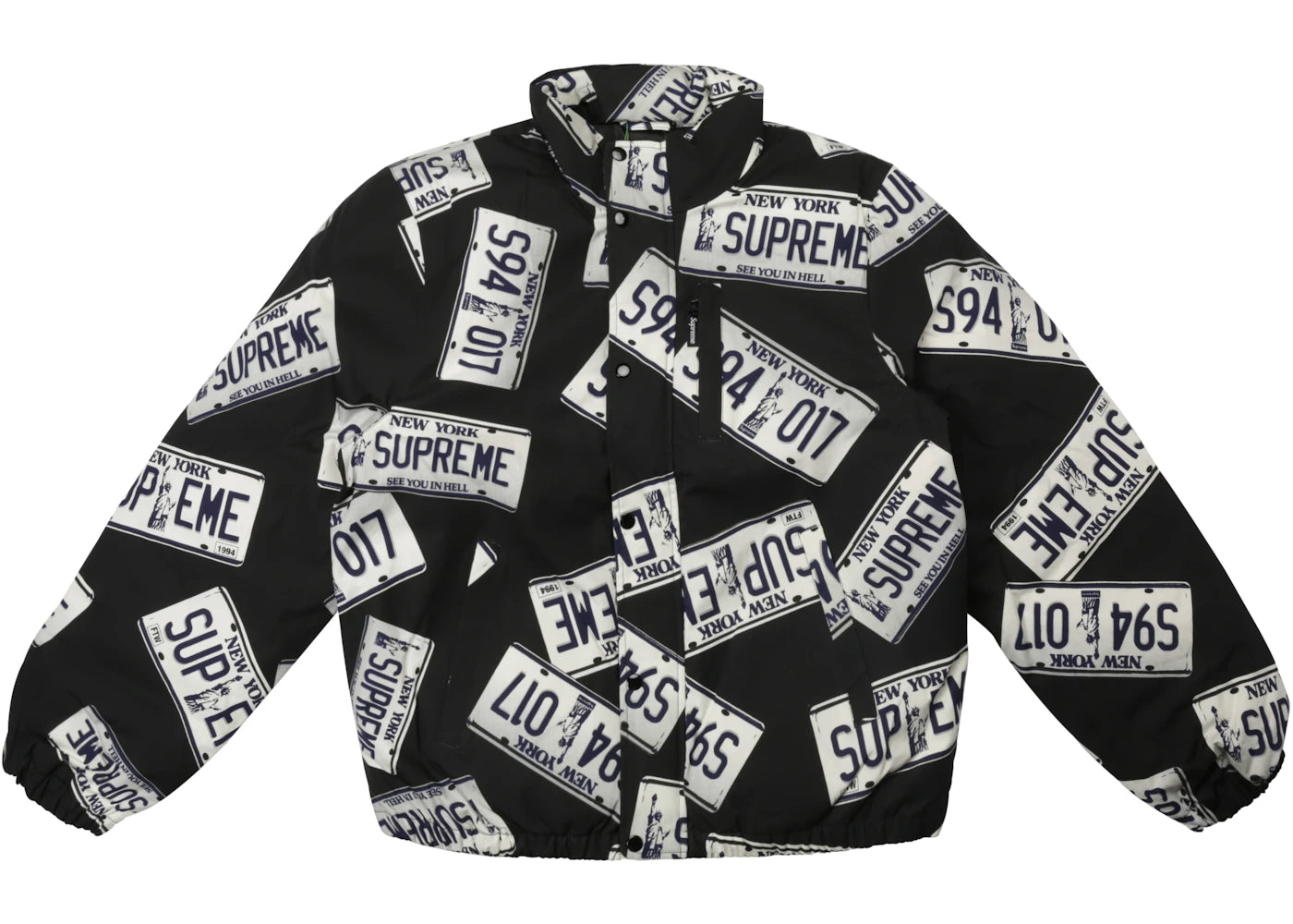 Supreme License Plate Puffy Jacket Black – Side Kicks