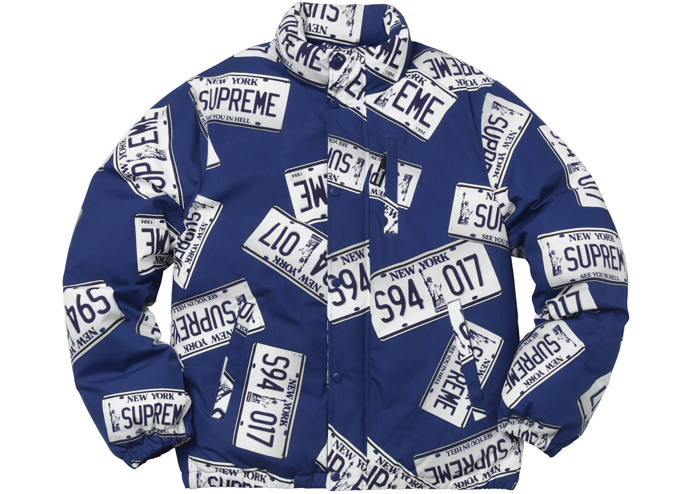 Supreme License Plate Puffy Jacket Navy – Side Kicks