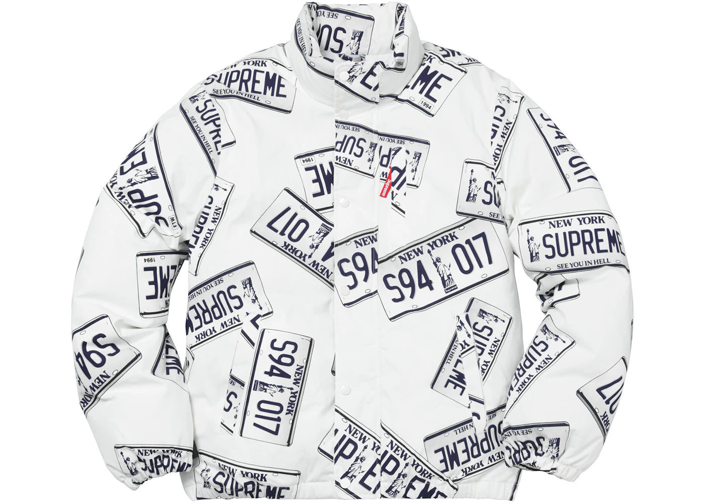 Supreme License Plate Puffy Jacket White – Side Kicks