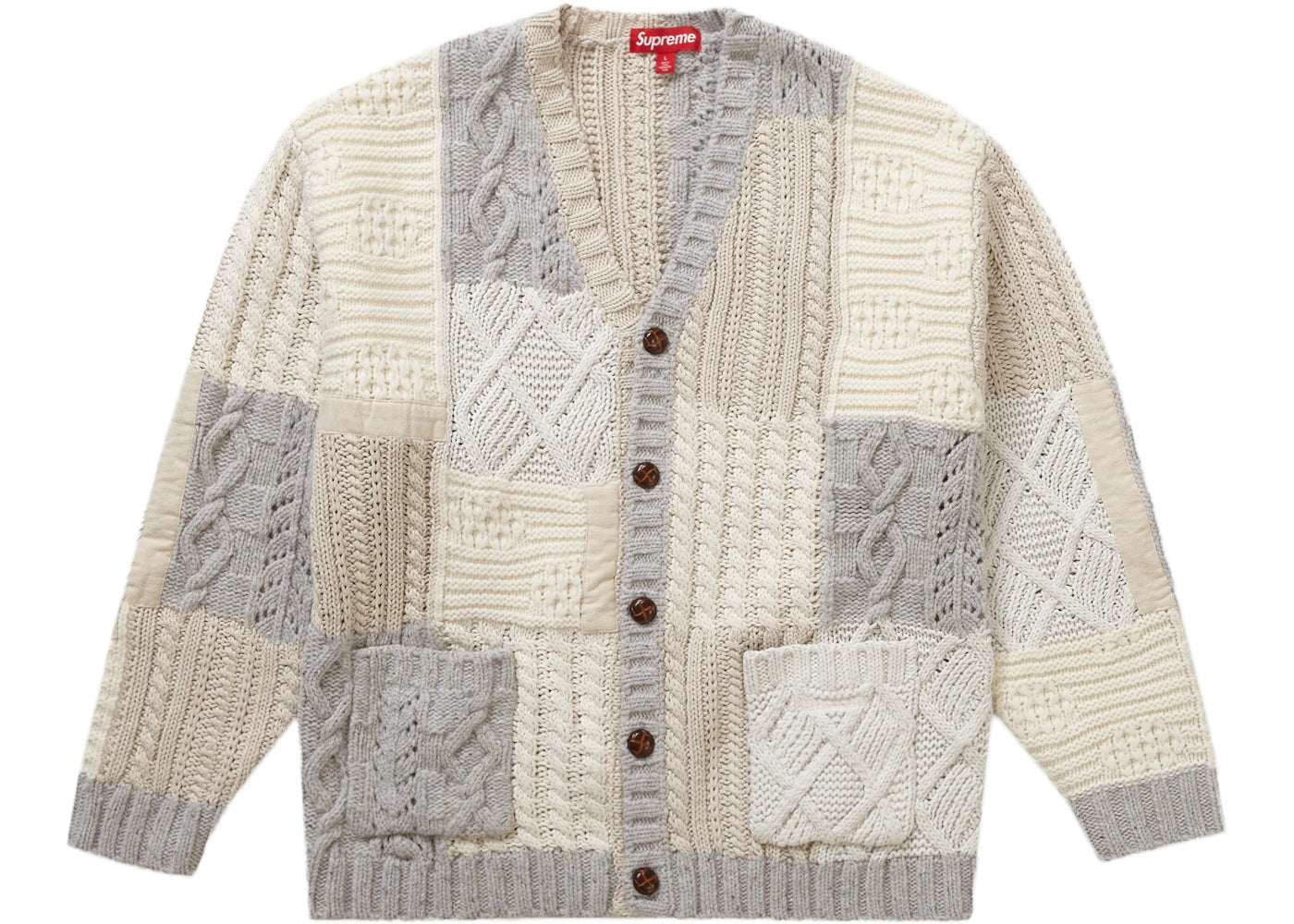 Supreme Patchwork Cable Knit Cardigan Ivory – Side Kicks