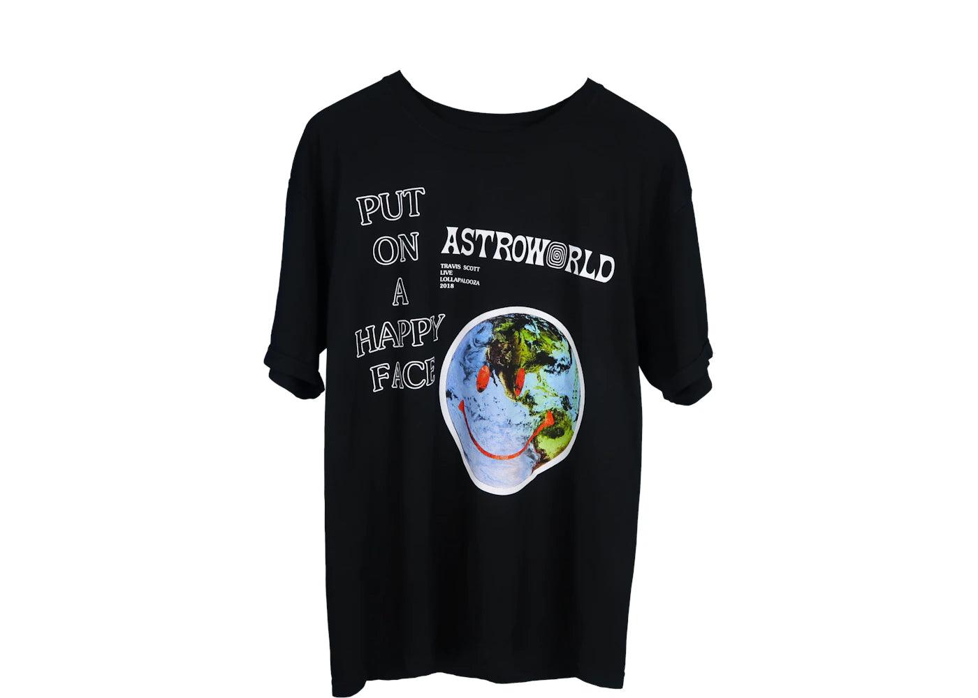 Travis Scott Astroworld Lollapalooza Smiley World Tee Black – Side Kicks